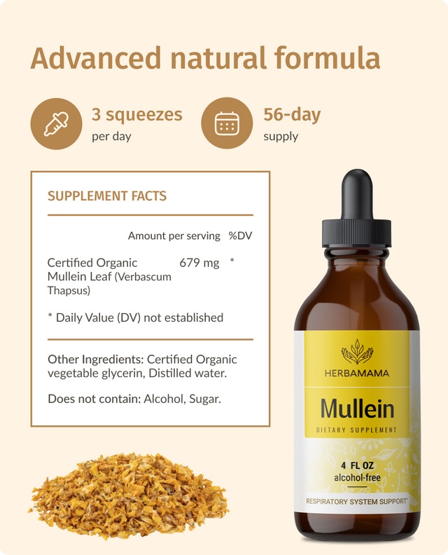 Mullein Leaf Extract Drops. Mullein Tincture, 4 Fl OZ | Herbamama