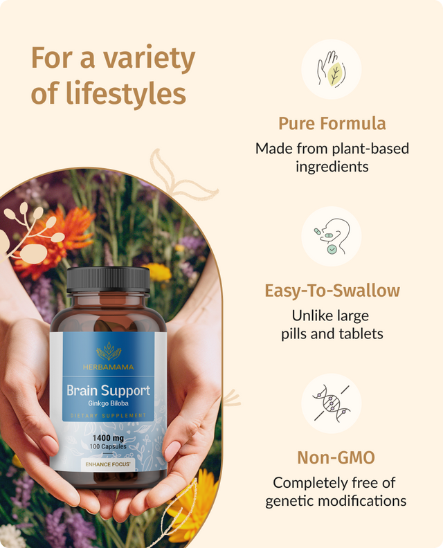 Buy Brain Support Supplement , 100 Capsules, 1400 Mg. | Herbamama